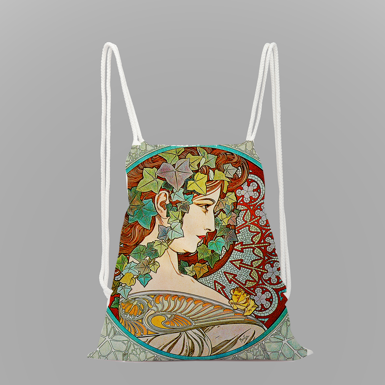 Mucha oil painting print school backpack girl draw... – Vicedeal