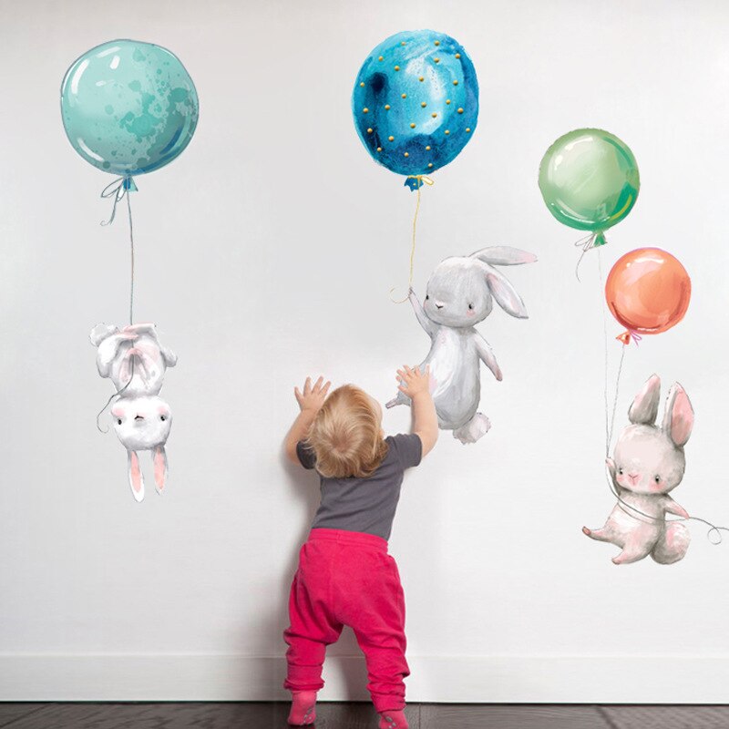 3 Watercolor Rabbits Balloon Wall Sticker Paste An... – Vicedeal