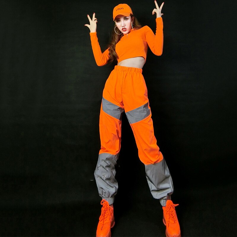 Hip Hop Costumes Adults Orange Top Reflective Pant... – Grandado
