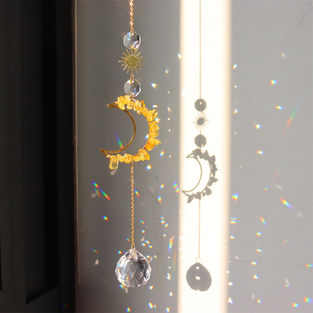 Crystal Wind Chime Moon Sun Catcher Diamond Prisms... – Grandado