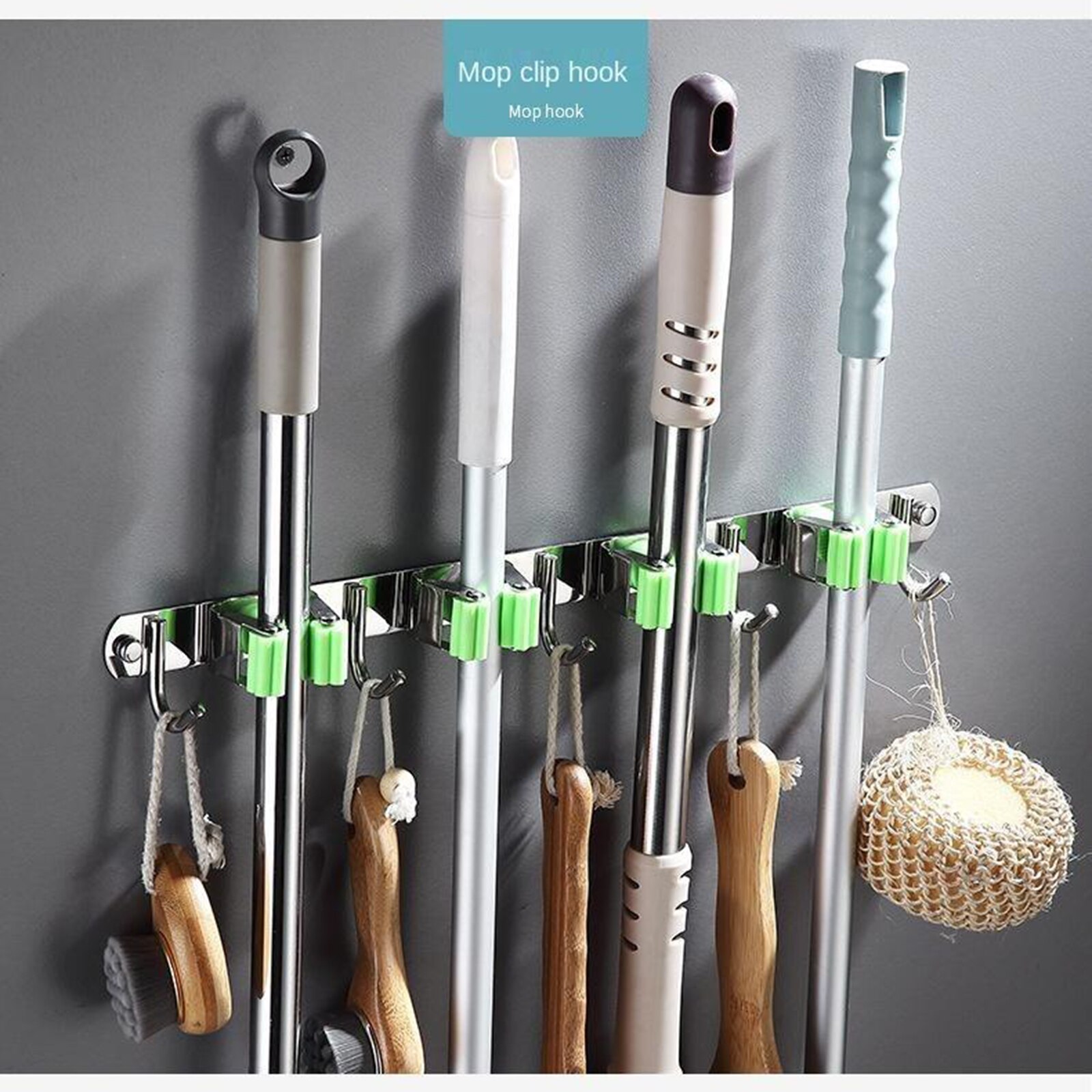Broom Mop Holder Wall Mounted Hanger Stainless Ste... – Grandado Broom Mop Holder Wall Mounted Hanger Stainless Ste... – Grandado