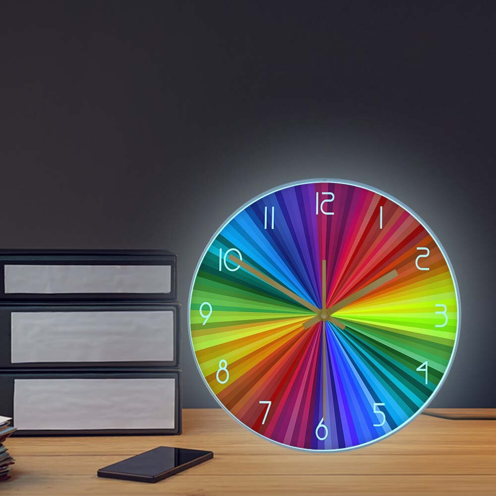 Bright Rainbow Ray Colorful Printed Wall Clock Rai... – Grandado