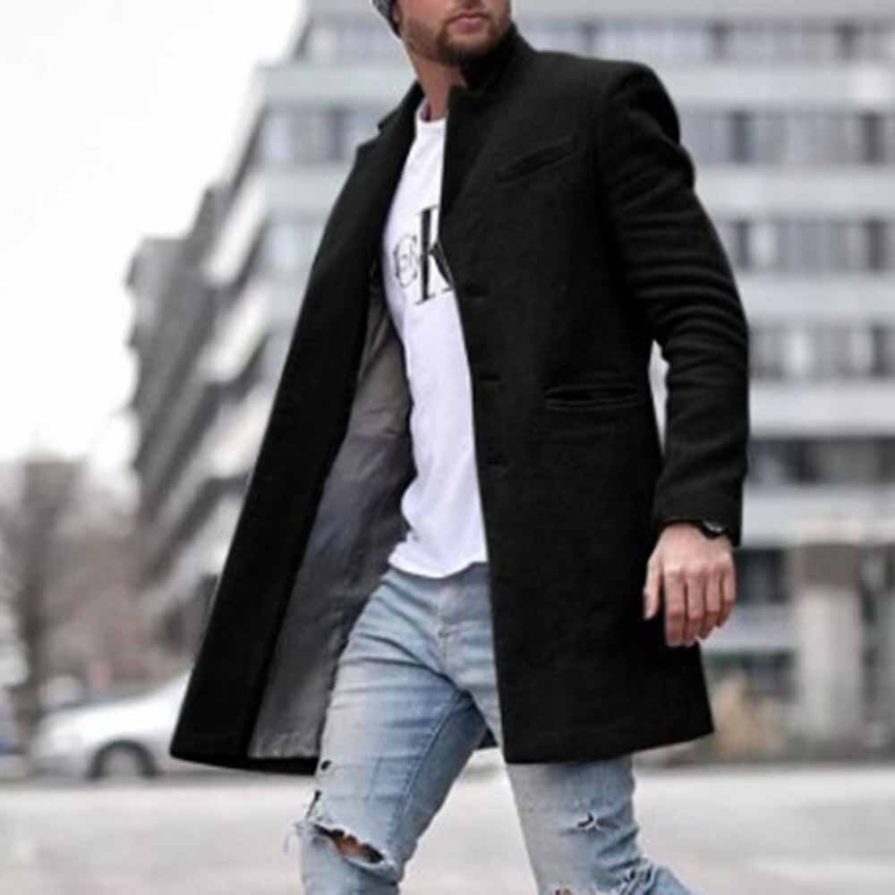 Autumn Men Coats Woolen Solid Long Sleeve Jacket S... – Grandado