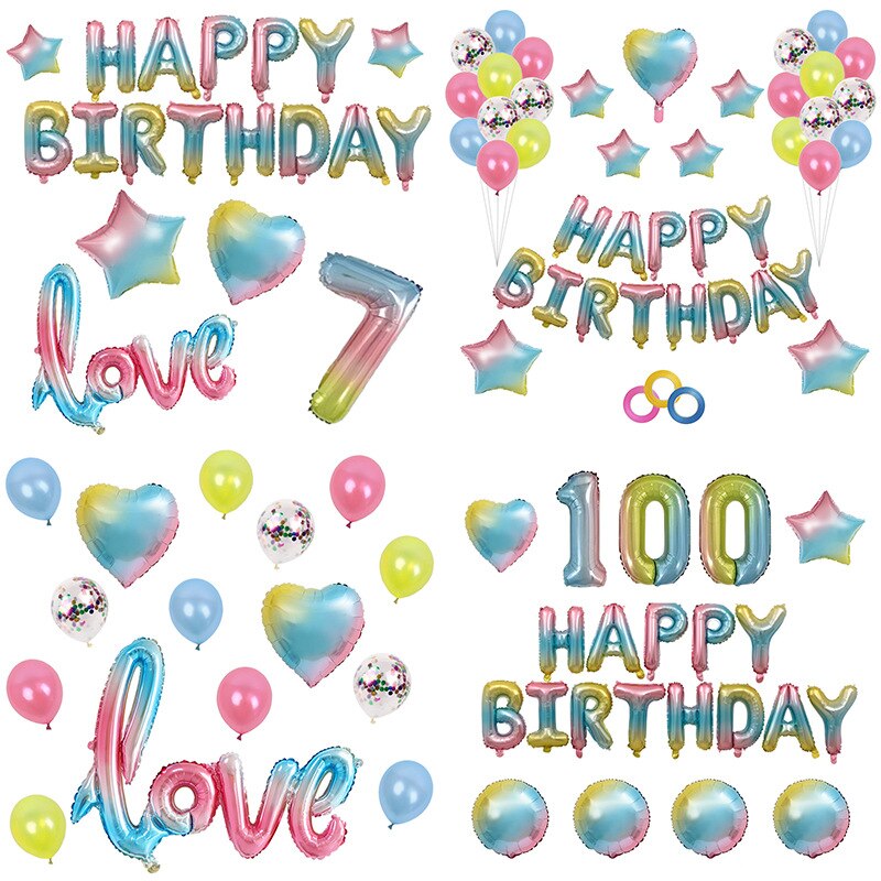 Gradient Balloons Happy Birthday Balloons Rainbow ... – Vicedeal