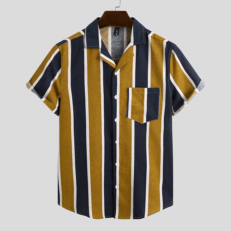 Mens Gestreepte Gedrukt Shirts Casual Korte Mouw R... – Vicedeal