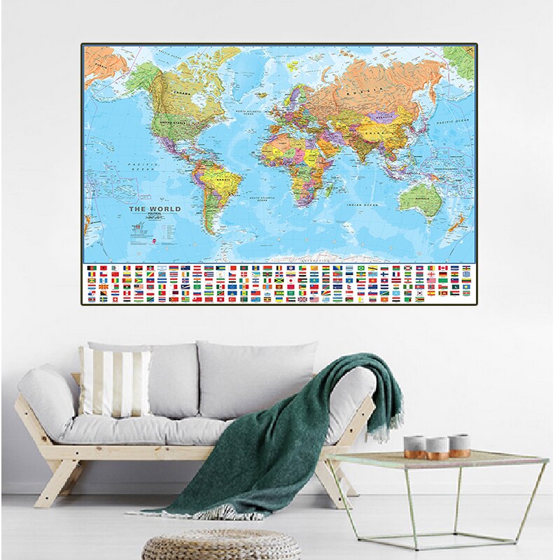 90*60cm The World Map with National Flags Canvas P... – Vicedeal