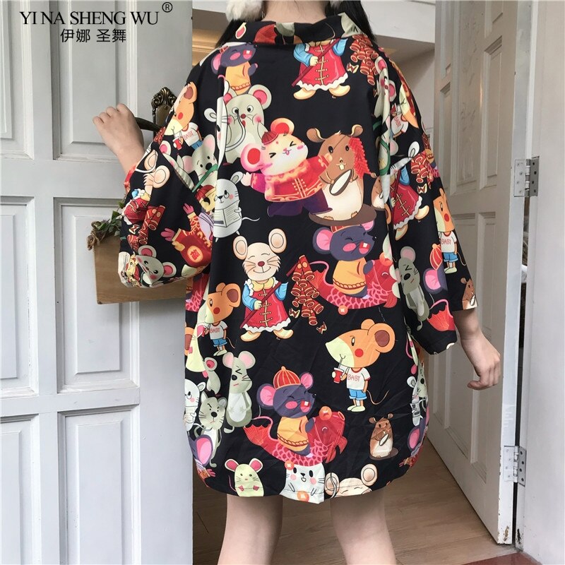Year of the Rat Haori Japanese Rat Print Kimono Wo... – Grandado