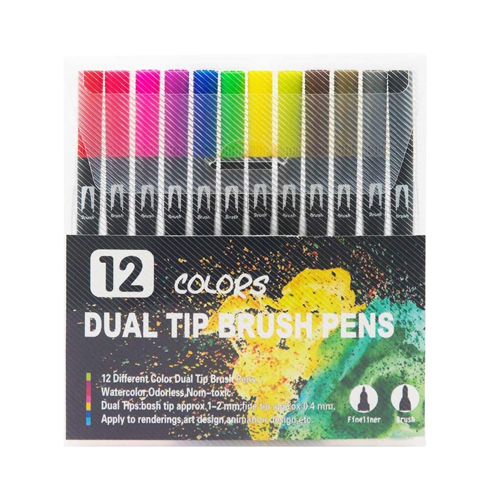 12 Colors Double Head Watercolor Pen Eco-Friendly ... – Vicedeal