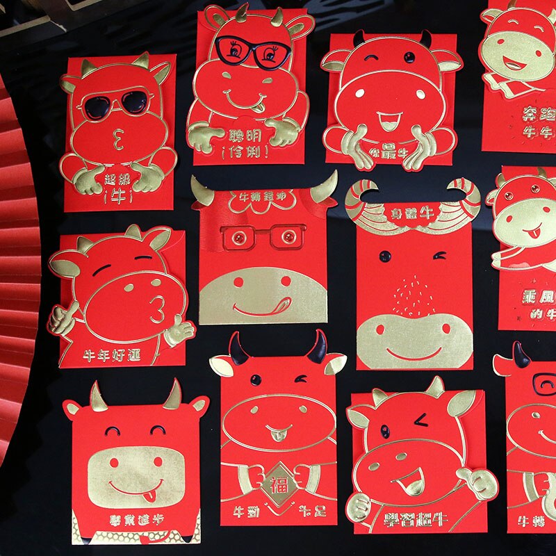 OX Chinese Year Cartoon Thick Paper Red Packet 16 ... – Grandado