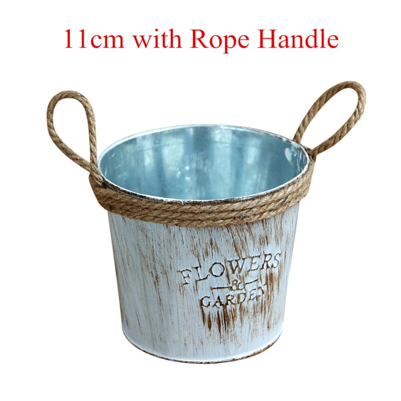 8/11CM Retro Iron Flower Bucket Pot With Jute Rope... – Vicedeal