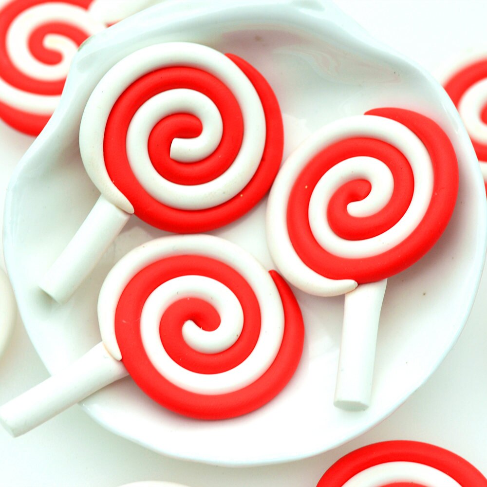 10PCS Hand Made Polymer Clay Red-White Strips Loll... – Grandado