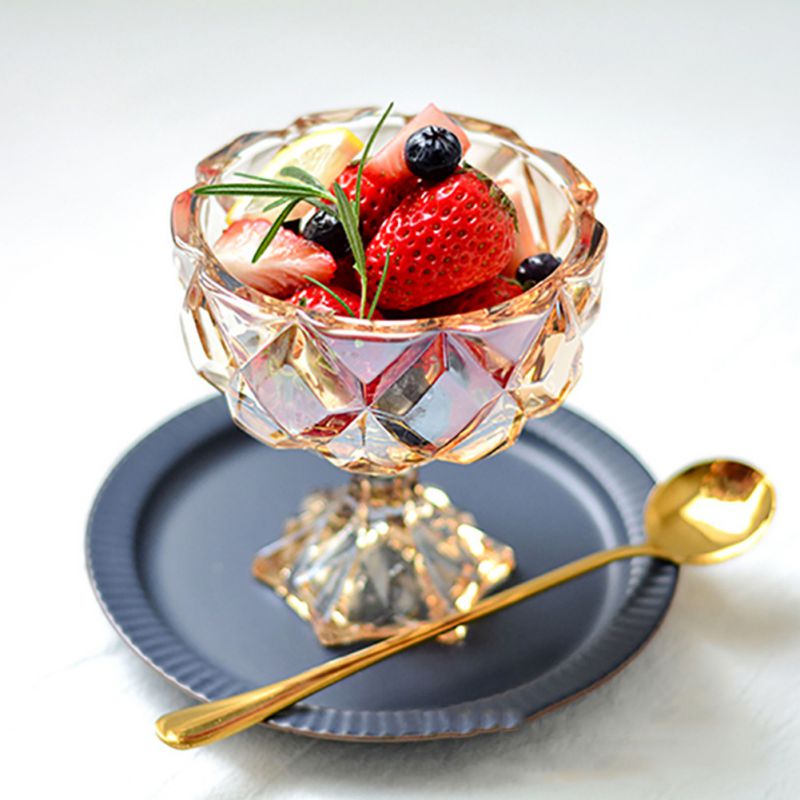 European Embossed Ice Cream Cup Salad Bowl Glass f... – Grandado