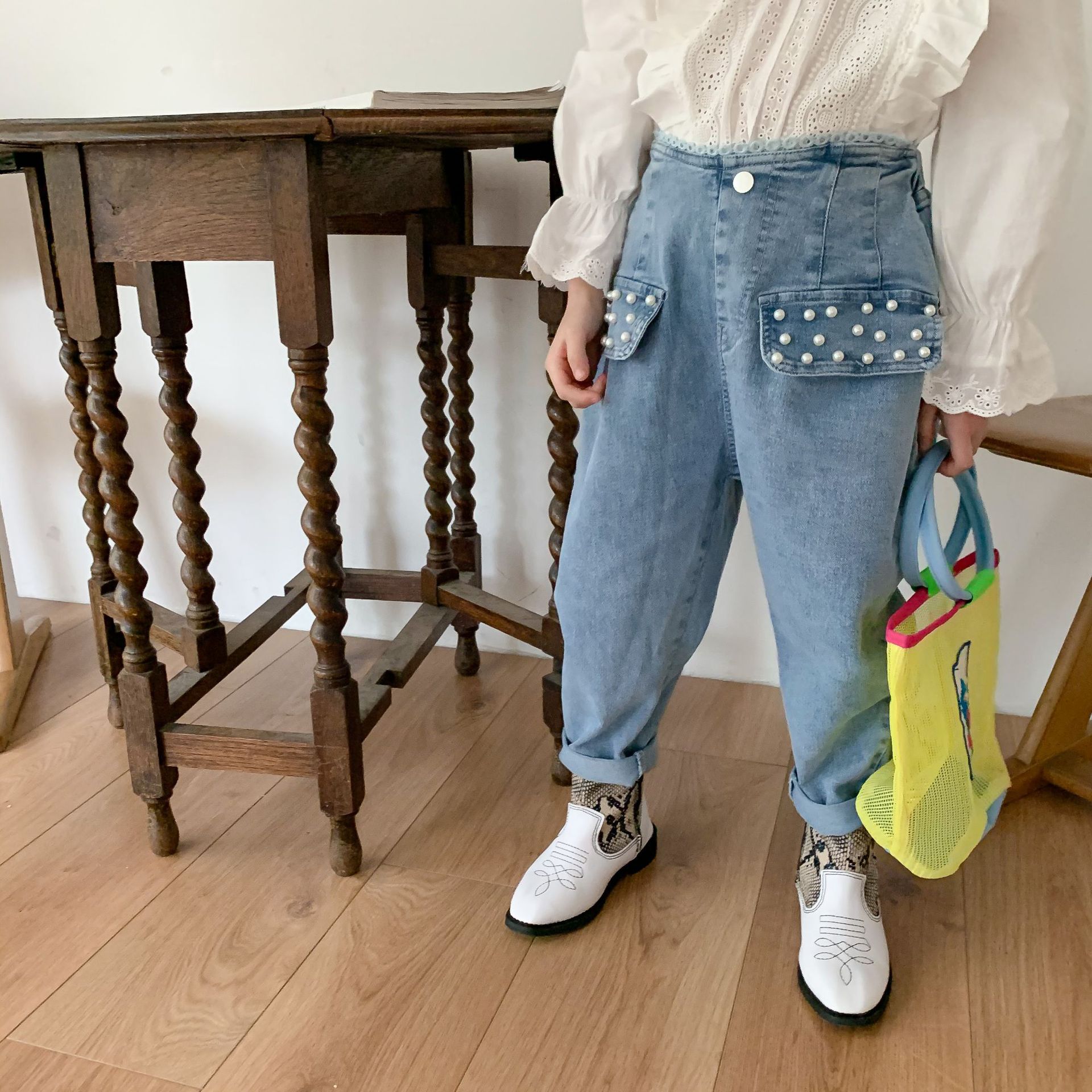 Spring Girls Denim Pans Kids Jeans with Pearl Girl... – Grandado