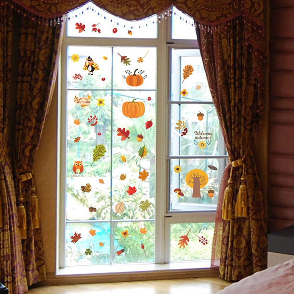 6 Vel Fall Leaves Raam Kleeft-Thanksgiving Maple D... – Grandado