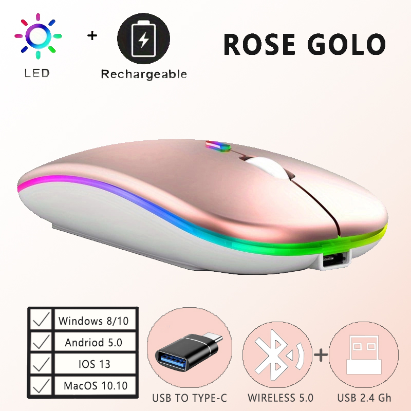 Wireless Rechargeable Mouse With LED Backlight Blu... – Grandado