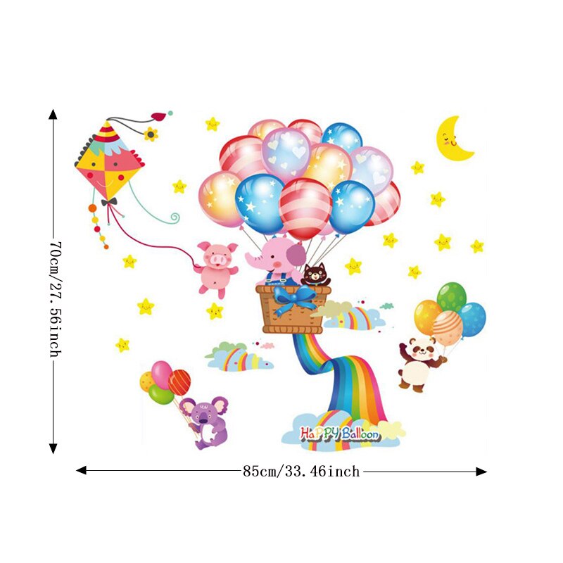 80*85 cm air balloon cute animals Wall Stickers Ho... – Grandado