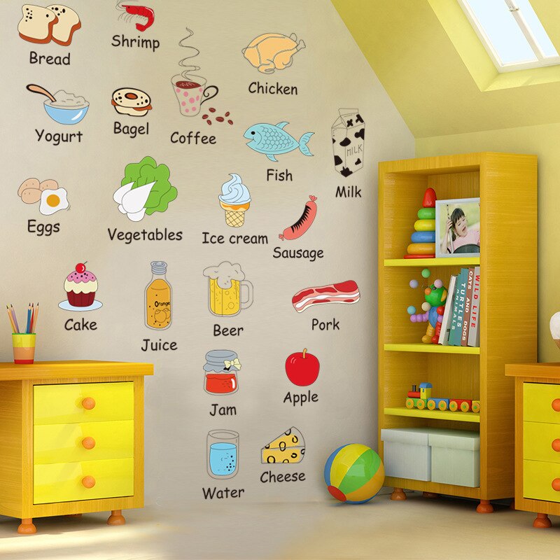 Funny Cartoon Food Wall Stickers Early Learning Fo... – Grandado
