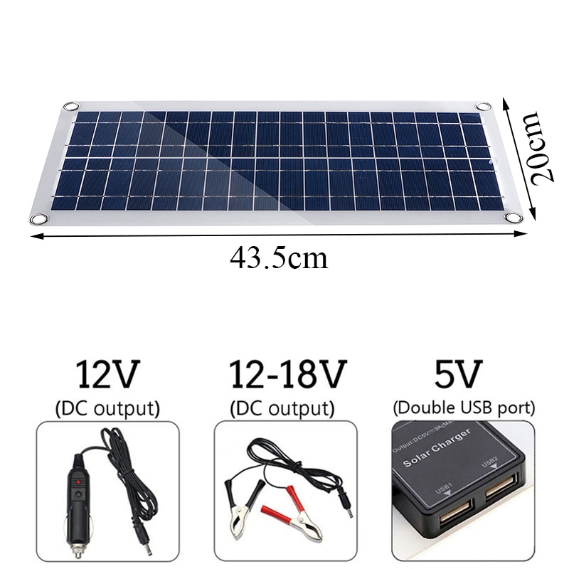 50W Solar Panel Double USB 18V/5V Solar Cells+ 10/... – Grandado