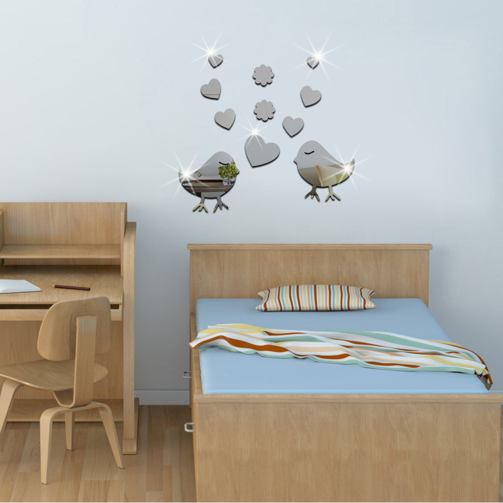 Decorate 3D love heart bird art wall mirror sticke... – Vicedeal