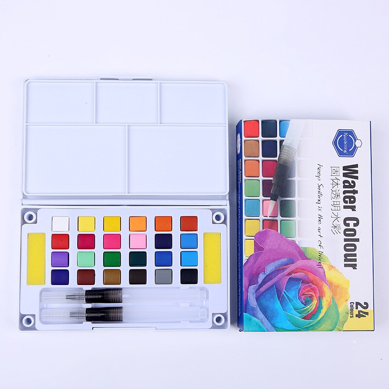 Solid Watercolor Paint Set Box With Paint Brush Pe... – Grandado