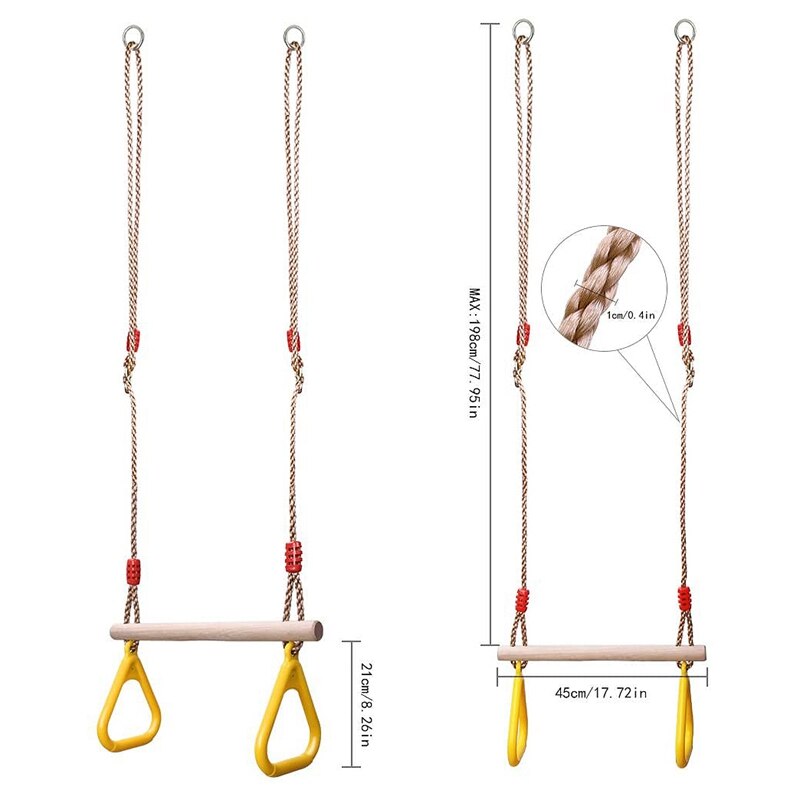 Kids Outdoor Indoor Wooden Trapeze Swing Rings Fun... – Vicedeal