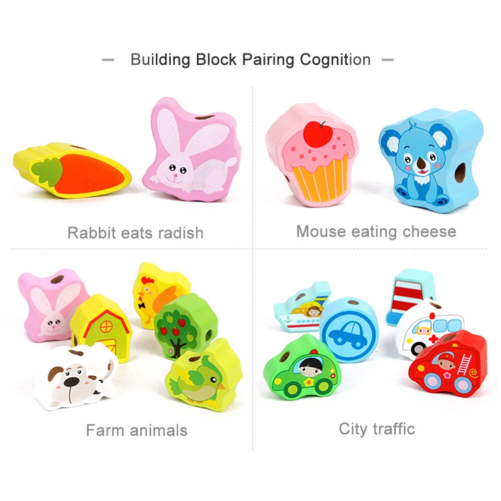 65Pcs Lacing Toy Wooden String Animal Fruits Veget... – Grandado