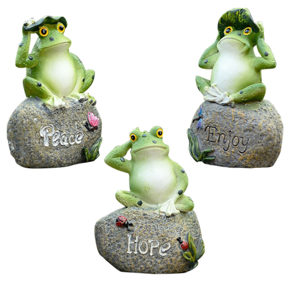 3 Pcs Garden Decoration Statue Frog Set Outdoor Te... – Grandado