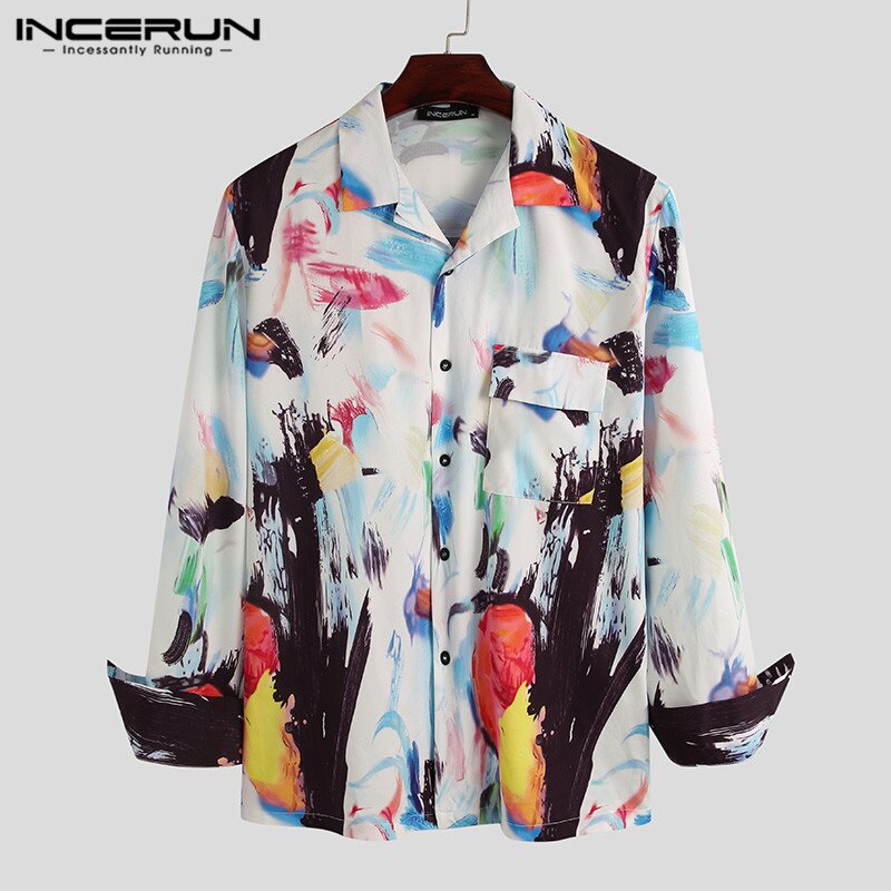 INCERUN Men Colorful Printed Shirts Long Sleeve La... – Grandado