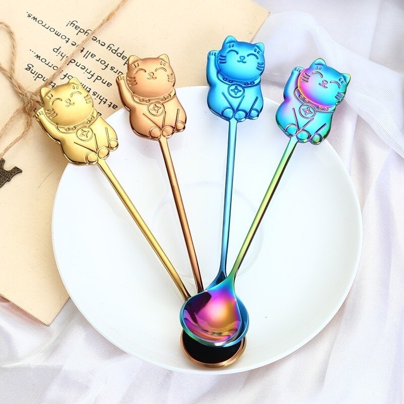 304 Stainless Steel Cartoon Lucky Cat Spoon Coffee... – Grandado