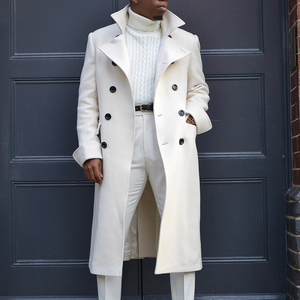 Man White Long Jackets Autumn Wool Blends Long Sle... – Grandado