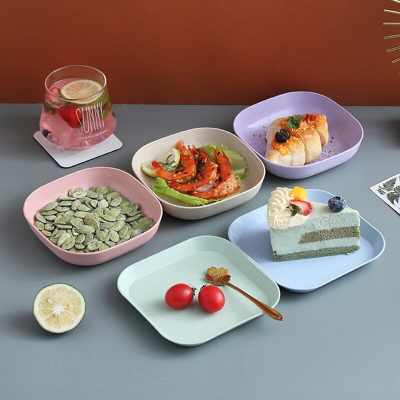 7Pcs Square Wheat Straw Plates Pasta Salad Bowls L... – Grandado
