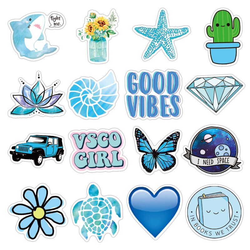 50psc Blue Vsco Cartoon Animal Sticker For Skatebo... – Vicedeal