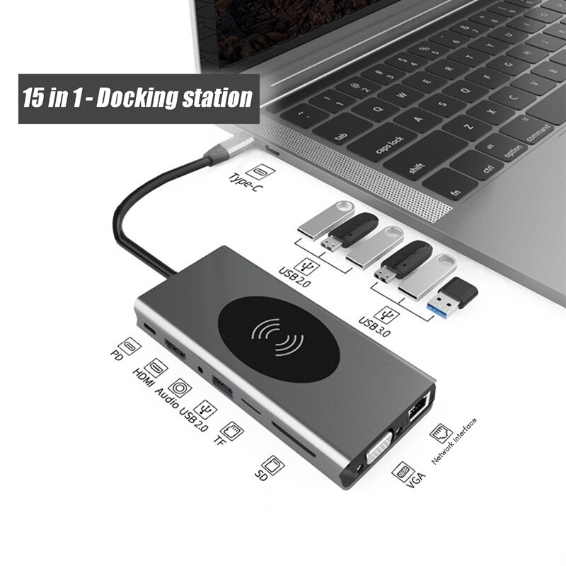 USB Type C HUB 15 in 1 USB3.0 Docking Station Wire... – Vicedeal