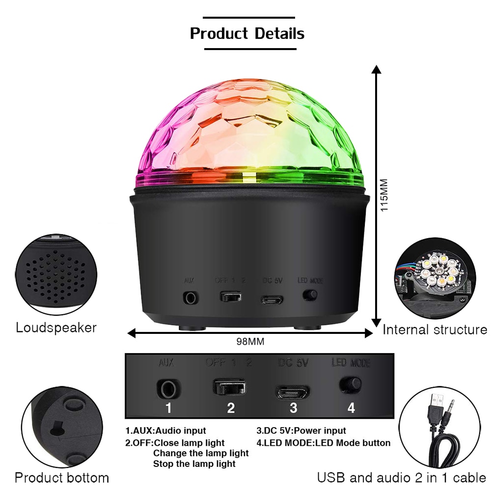 Portable DJ Disco Ball Night Lamp RGB Effect Stage... – Grandado