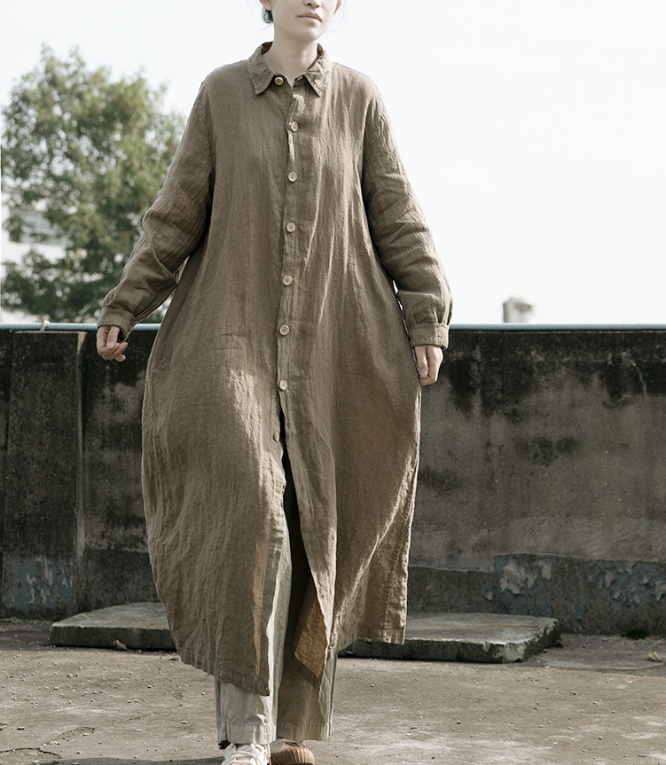 Women Loose Linen Solid Color Trench Coat Outerwea... – Grandado