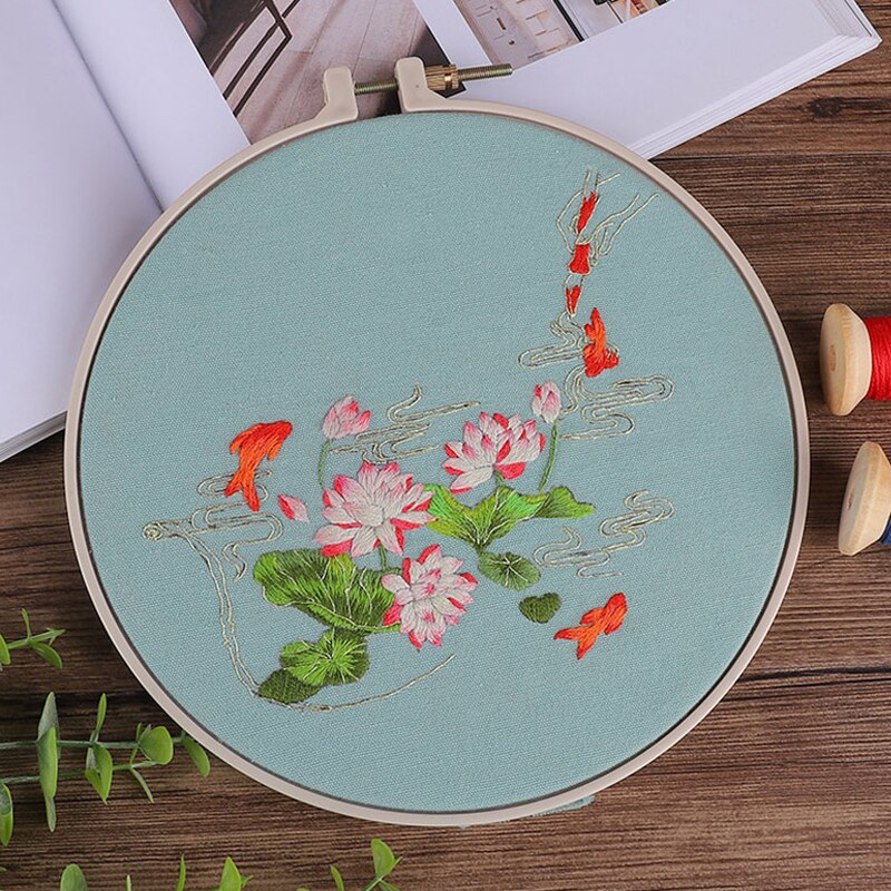 Flower Lotus Chinese DIY Embroidery Kit with Hoop ... – Vicedeal