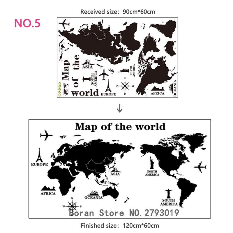 Large Size World Map Wall Stickers Black Map of Th... – Grandado