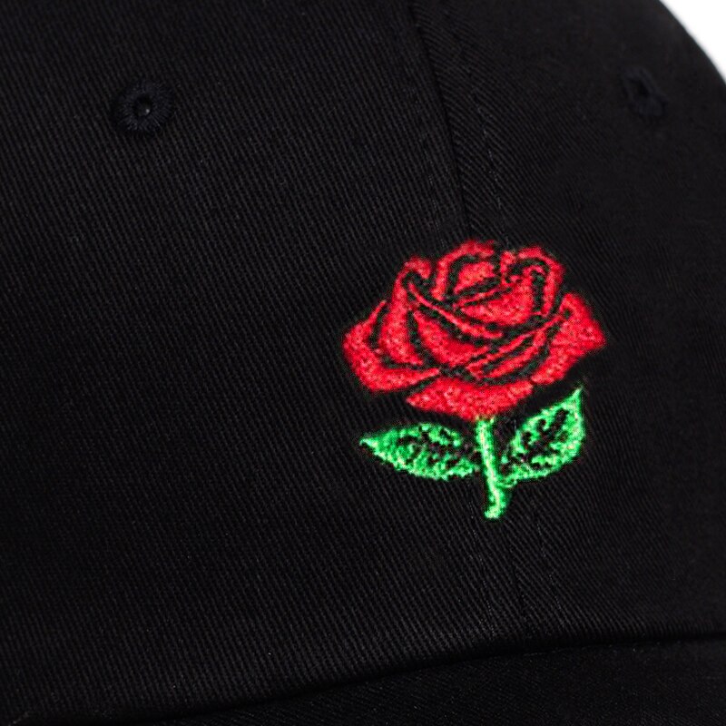 100% Cotton Rose Embroidery Dad Hat Black Snapback... – Grandado