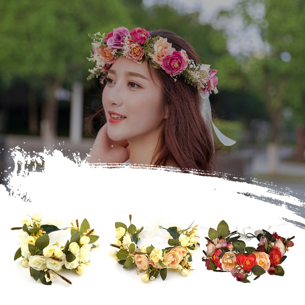Fairy Women Handmade Rose Flower Wreath Crown Wedd... – Grandado
