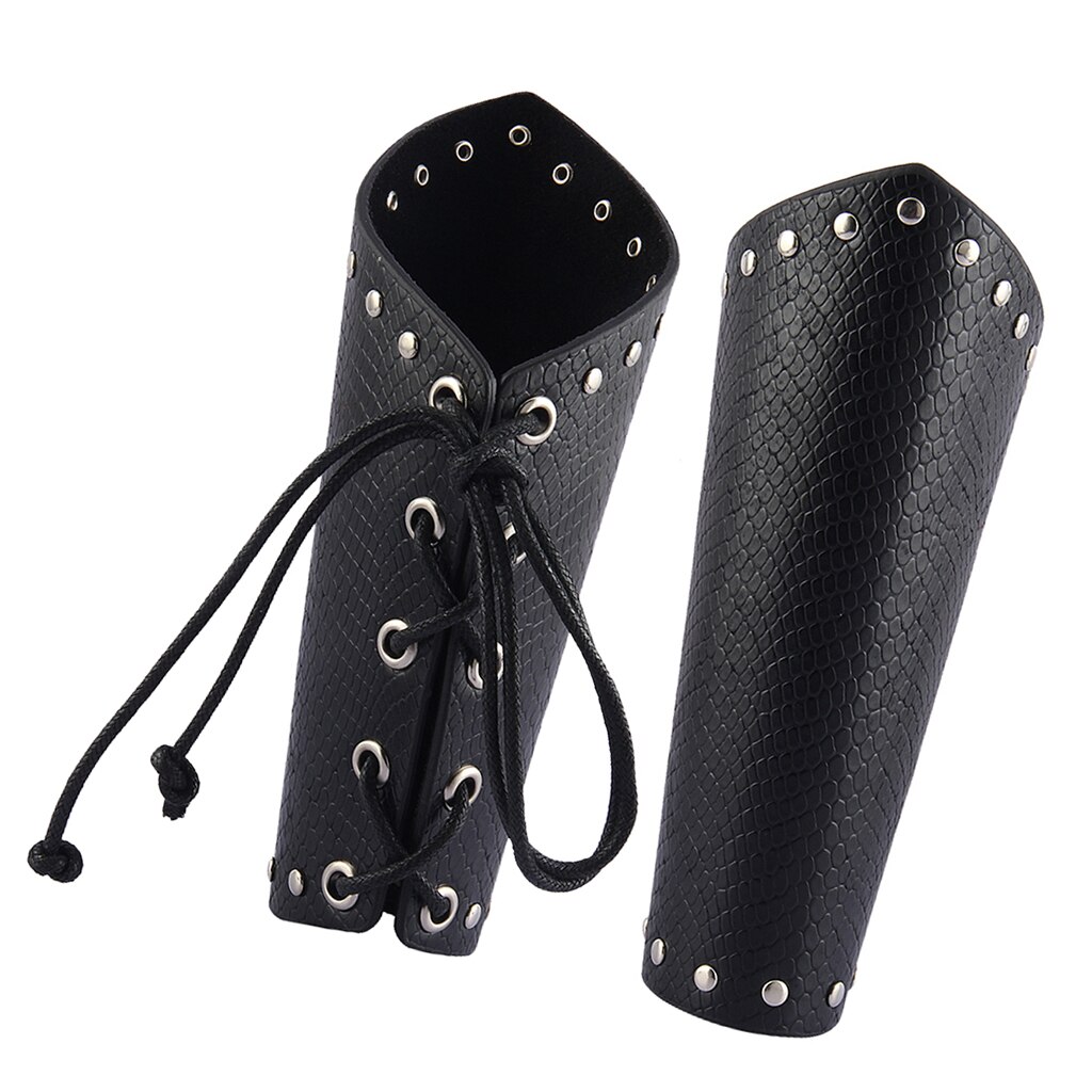 1 Pair Punk Black Gothic Leather Arm Bracers Medie... – Grandado