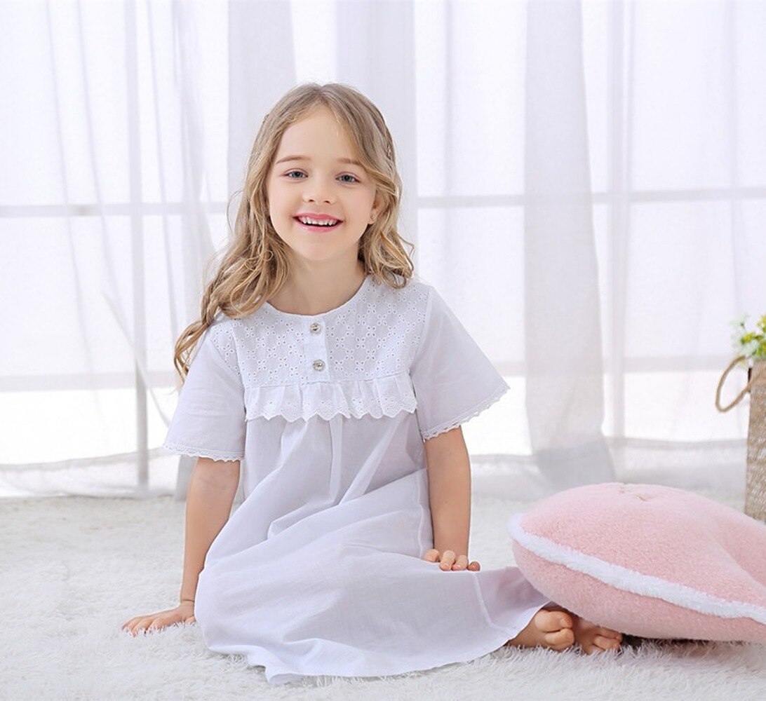 Kids Girls Pajama Dress Short Sleeve Embroidery Br... – Grandado