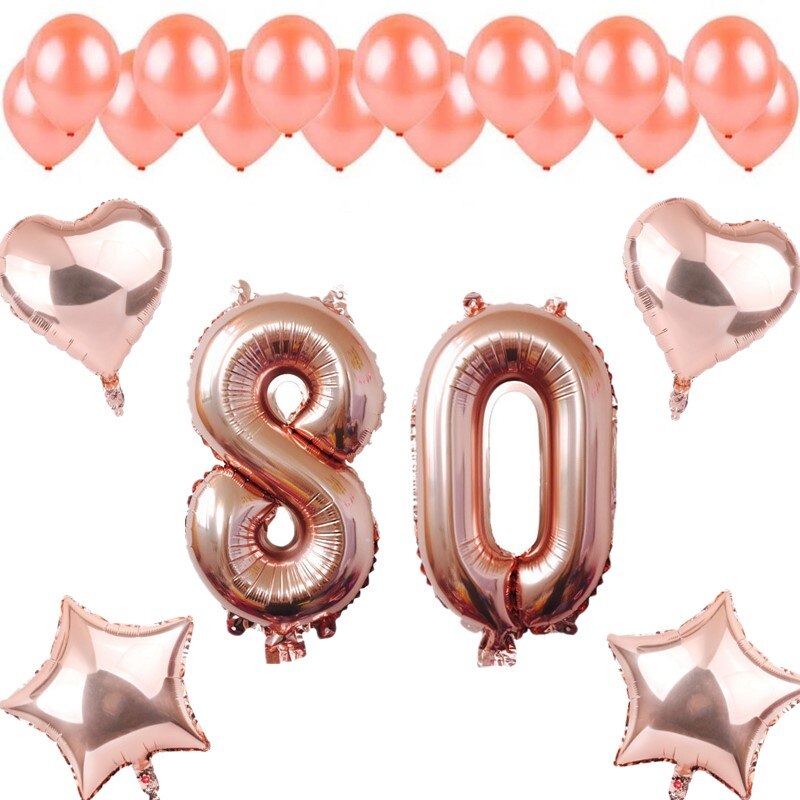 21pcs Rose Gold Number 10-90 Foil Balloons Star He... – Grandado