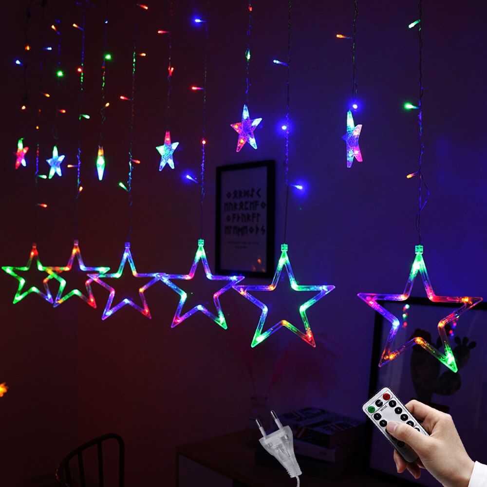220V Curtain LED String Light Fairy Icicle 2.5M Star Christmas Garland ...