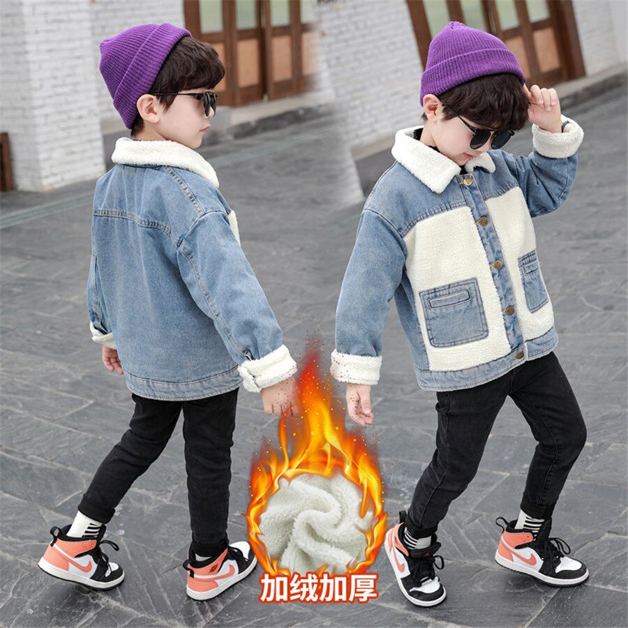 Baby boys winter coat Denim stitching thickening w... – Grandado