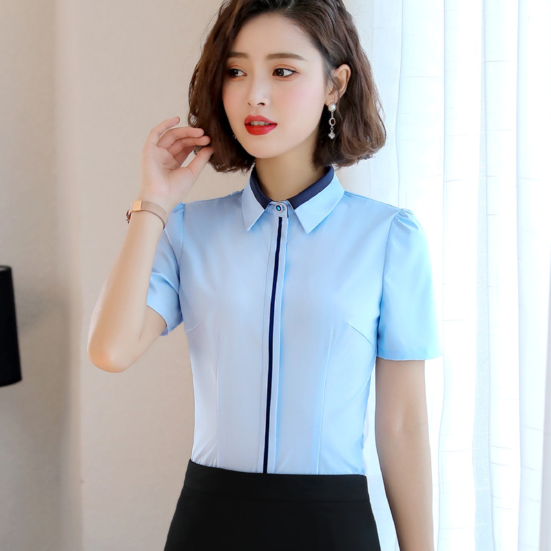 women short sleeve shirt formal Patchwork slim chi... – Grandado