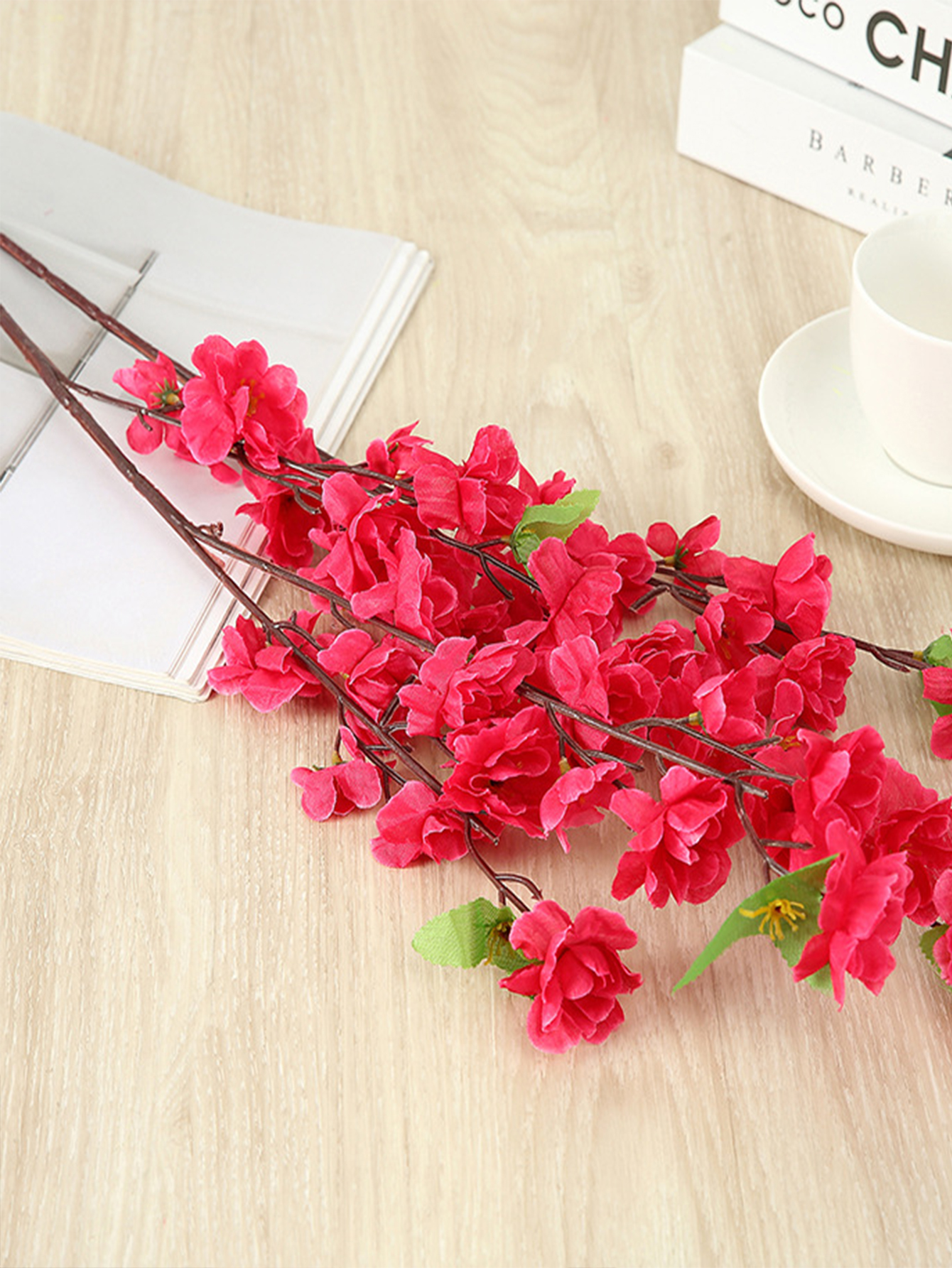 1pc Pink Artificial Peach Blossom Branch Home Wedd... – Grandado