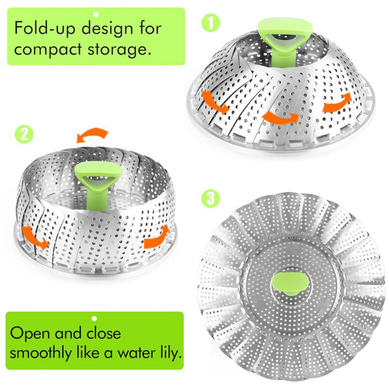 Folding Stainless Steel Steamer Vegetable Kitchen ... – Vicedeal
