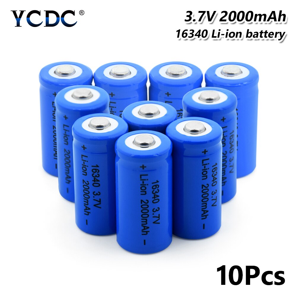 2/4/6/8/10 Pcs 3.7V 16340 2000mAh Blue Li-ion Batt... – Grandado
