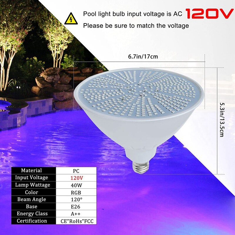 Pool Light Bulb 120V 40W RGB Color Changing LED Po... – Grandado