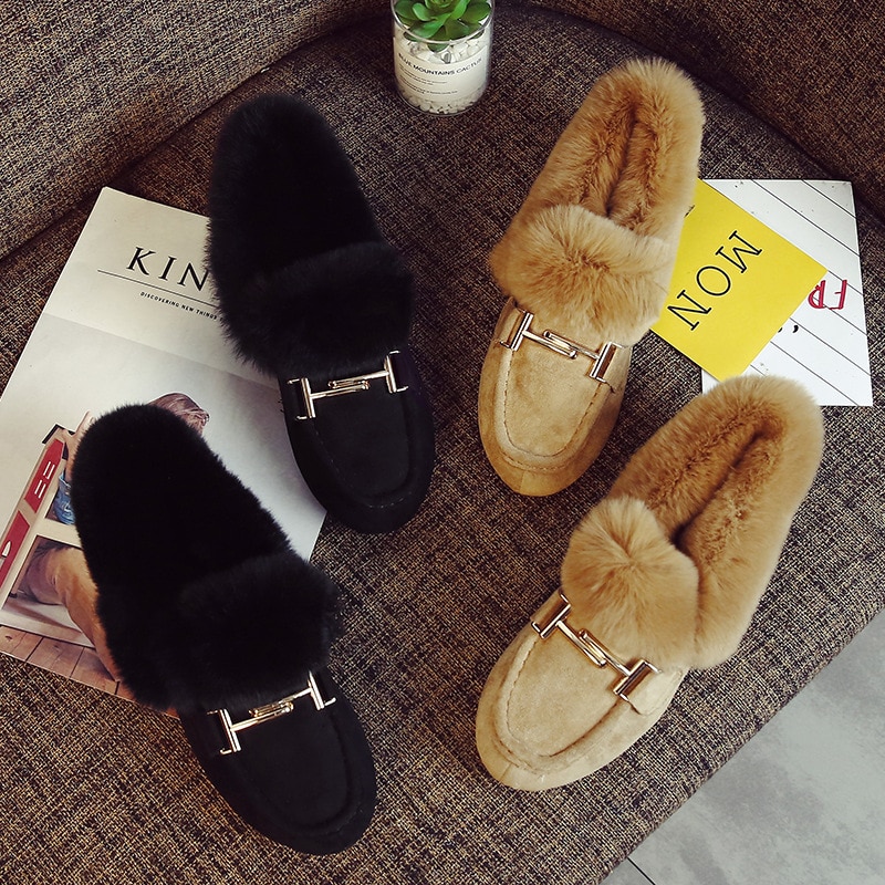 Sko kvinner vinter leiligheter lodne loafers metal... – Grandado